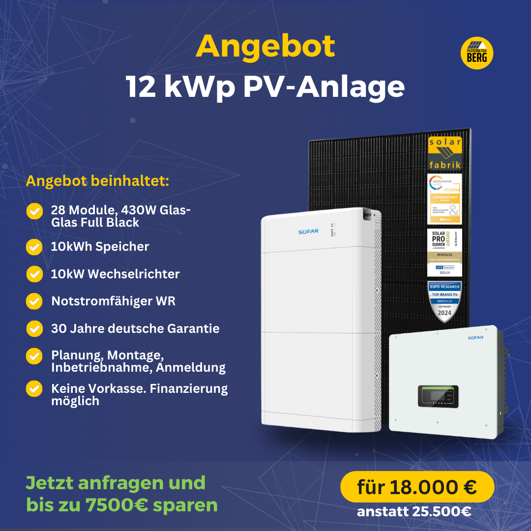 10 kWp PV Anlage ab 11.400€ mit Speicher, Montage und Anmeldung – Photovoltaik Berg GmbH